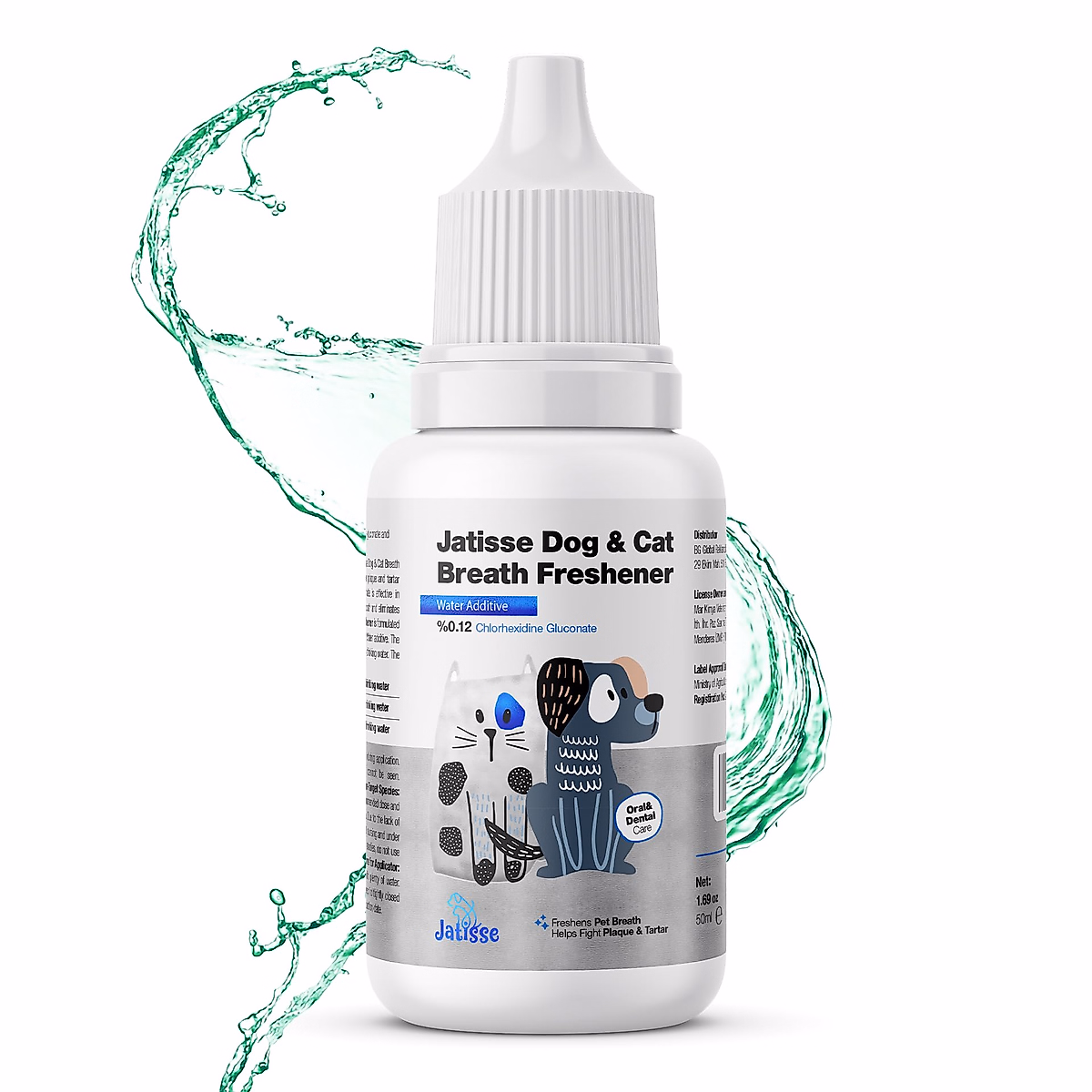 jatisse Cats and Dogs Water Additive for Oral and Dental Care: Eliminate Bad Dog Breath and Cat Bad Breath - Dog Breath Freshener - Fights Tartar & Plaque - Just Add to Water! (1.69 fl oz)