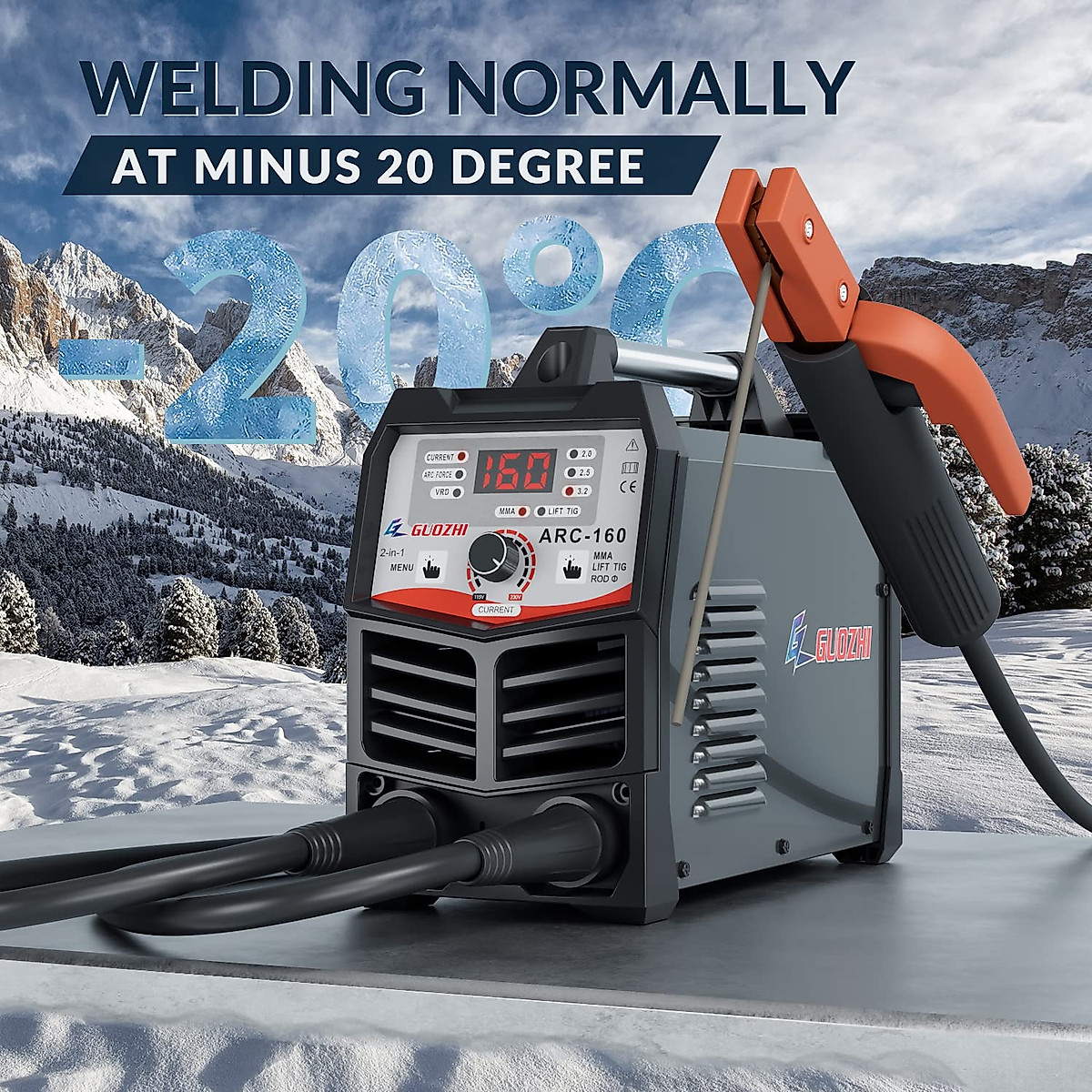 GZ GUOZHI 110/220V MMA Welder, 160A Stick ARC Welding Machine IGBT Digital Display LCD Hot Start Welder with Electrode Holder, Work Clamp, Input Power Adapter Cable…