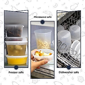 [48 Pack - 16 oz] Plastic Soup Cups Deli Food Storage Containers with Tight Lids Portion Control Non-Spill Stackable Microwaveable Freezer Dishwasher Safe
