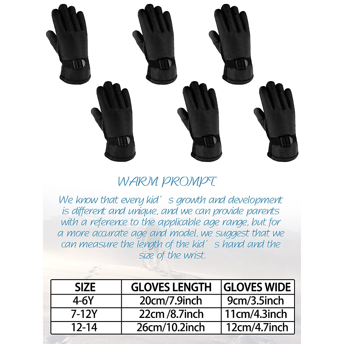 12 Pairs Kids Ski Gloves Winter Gloves Snow Gloves for Kids Waterproof Gloves Kids Warm Children Gloves Bulk (Black, 8-12 Years)