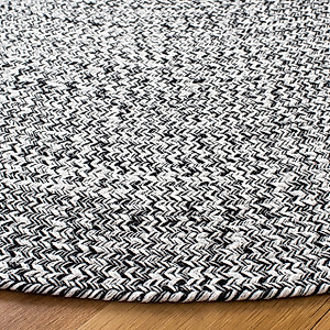 SAFAVIEH Braided Collection Area Rug - 5' Round, Ivory & Black, Flat Weave Cotton Design, Easy Care, Ideal for High Traffic Areas in Living Room, Bedroom (BRD351A)