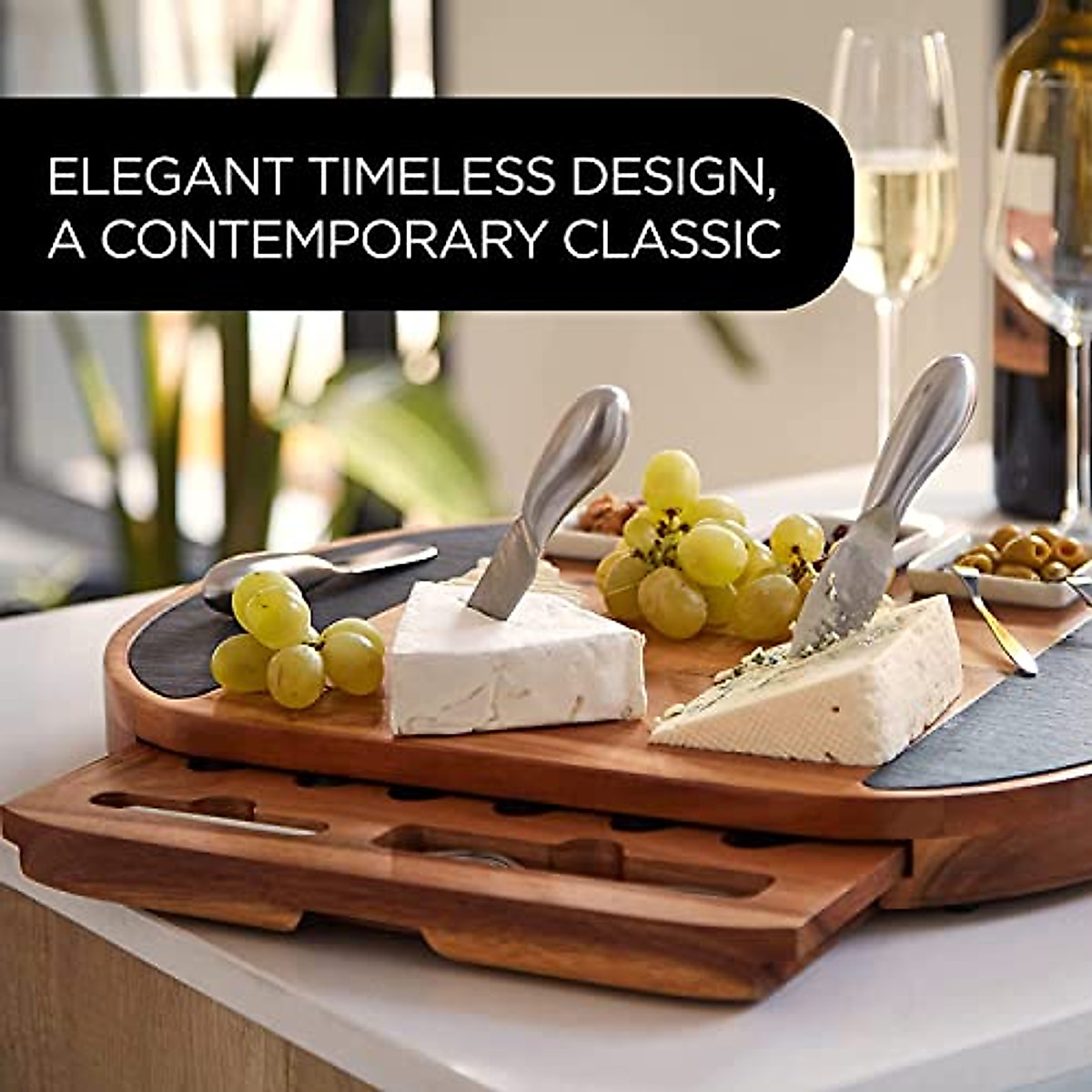 Premium Oval Charcuterie Board Cheese Board Set: Acacia Wood, Stainless Steel Knives - Christmas Gifts for Women, House Warming Gifts Ideas, New Home, Wedding Gifts for Couple, Bridal Shower