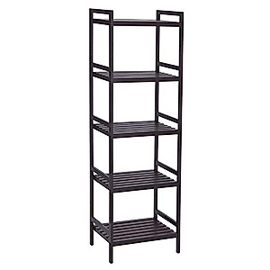 SONGMICS Adjustable Storage Shelf Rack, 5-Tier Multifunctional Shelving Unit Stand Tower, Bookcase for Bathroom Living Room Kitchen 17.7 x 12.4 x 55.9 inches, Holds up to 132 lb, Brown UBCB75BR