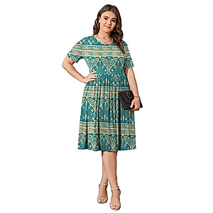 POSESHE Womens Plus Size Summer Dress for Women 2024 Hide Belly Soft Comfy Casual Empire Waist Dress,Blue Kaqi,XL