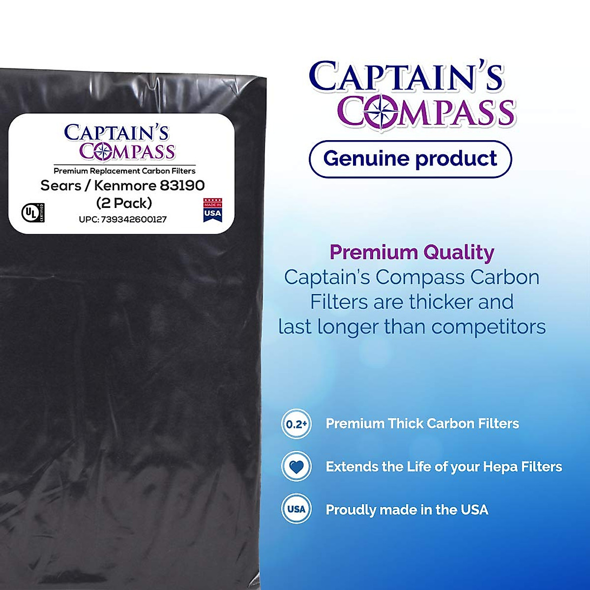 Captain's Compass Replacement Carbon Pre-Filter for Sears/Kenmore 83190 (2-Pack)