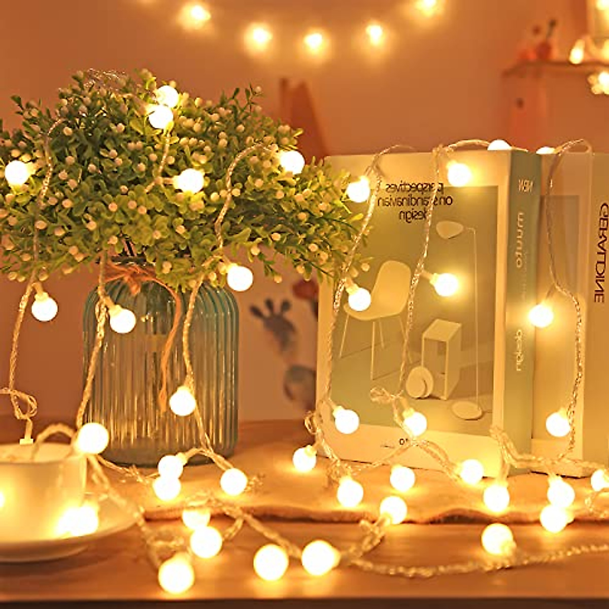 Globe String Lights for Bedroom, Christmas Decoration Ball Lights 33 FT 80 Twinkle LED Battery Operated Fairy Light for Outdoor/Indoor, Classroom, Camping, Bedroom, Party, Garden (Warm White Light)
