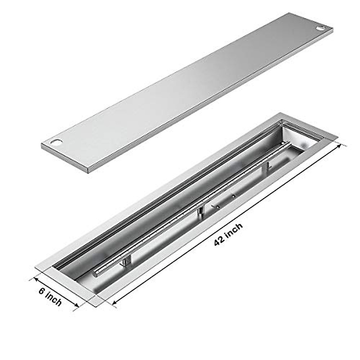 Skyflame Linear Stainless Steel Drop-in Fire Pit Pan and Burner with Burner Cover, 42 by 6-Inch