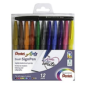 Pentel Brush Sign Pen 12-piece wallet - Original Colours - YSES15C/12-M