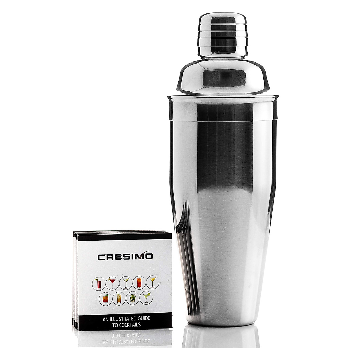 Cresimo 24 Ounce Cocktail Shaker Set Bartender Kit - Martini Shaker with Drink Recipes Booklet - Professional Stainless Steel Cocktail Mixer - Bar Shaker with Built-in Drink Shaker Strainer (1 pc Set)