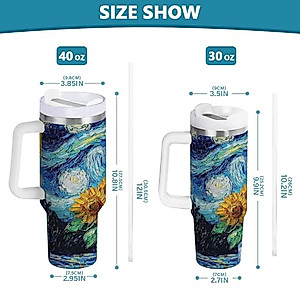 RPLIFE Starry Night Sunflowers Blue Stainless Steel Coffee Cup, Insulated Tumblers, Tumblers for Women