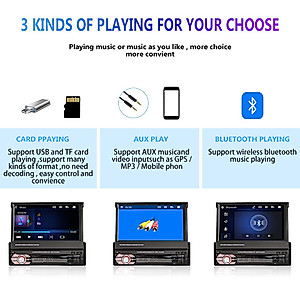 Car Stereo Single Din Electric Flip Out Car Radio with Bluetooth, Rimoody 7 Inch Touchscreen Mirror Link FM Radio AUX- in USB SD TF Card Input EQ Setting MP5 Player + Backup Camera