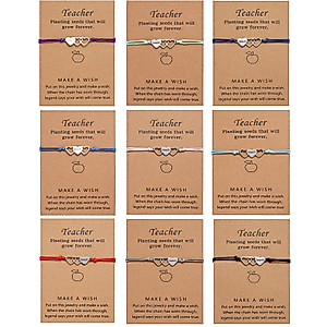 BOMAIL 8-9 Teacher Blessing Card Bracelets for Women Men Adjustable Teaching Wish Bracelets Gifts for Teacher Thank You Appreciation Gifts for Graduation,Birthday, Teacher's Day Gift (C)