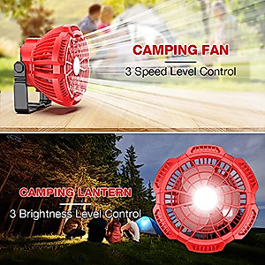 Hipoke Camping Fan for Milwaukee M18 18V Lithium-ion Battery, Portable Handheld Fan with 9W LED Lantern, Hook, 180°Head Rotation Outdoor Rechargeable Fan for Fishing, Office, Travel, Barbecue, Garage