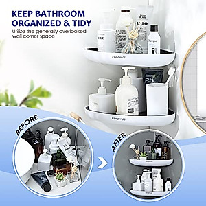 renemos Corner Shower Caddy, Shower Shelves Wall Mount, Ultra Stable Heavy Duty Adhesive Shower Rack, Fast Drain and Rustproof, Multi-tier Combination Available (White+Black)(1 PACK)