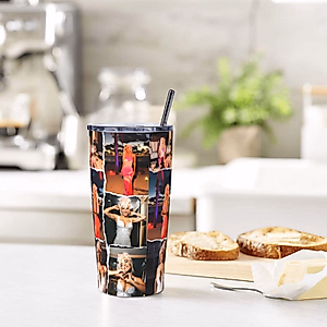 Kiserjens Stainless Steel Insulated Tumbler Vacuum Water Bottle Travel Cup Coffee Mug With Straw,Lid and Brush 20 oz