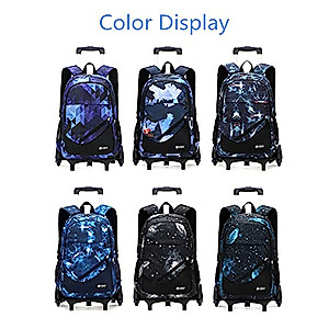 3Pcs Black Galaxy Rolling Backpacks for Boys Middle School Bags Trolley Elementary Bookbags on 6 Wheels