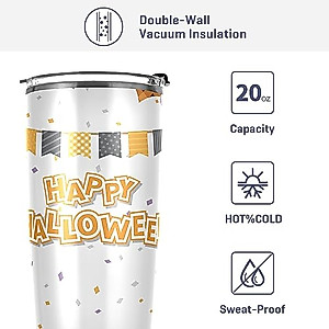 Jihqo Happy Halloween Tumbler with Lid and Straw, Insulated Stainless Steel Tumbler Cup, Double Walled Travel Coffee Mug Thermal Vacuum Cups for Hot & Cold Drinks 12oz