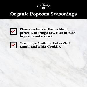 Watkins Popcorn Seasoning Multi-Flavor Variety Pack, 3-Pack (1 White Cheddar 3.3 oz., 1 Butter/Salt 5.3 oz., 1 Ranch 3.6 oz.)