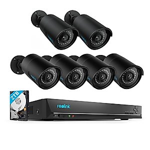 REOLINK 8CH 5MP Black Security Camera System, 6pcs Person/Vehicle Detection Smart 5MP Wired Outdoor PoE IP Cameras, 8MP 8-Channel NVR with 2TB HDD for 24/7 Recording, Bundle with RLC-510A Black