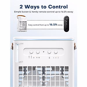 TEMEIKE 4-IN-1 Personal Air Conditioner w/Remote, 2 Ice Packs, 1200ML Tank, 7H Timer for Smart Auto-Off,2 Cool Mist,3-Speed Small Portable Air Conditioner, 7-LED Light Evaporative Air Cooler for Room