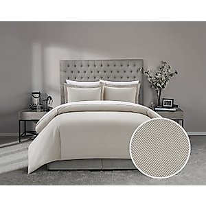 Chic Home Laurel 3 Piece Duvet Cover Set Graphic Herringbone Pattern Print Design Bedding - Pillow Shams Included, King, Beige