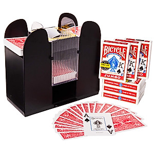 Brybelly 6-Deck Shuffler and 6 Jumbo Index Bicycle Decks - Battery-Operated Electric Shuffle Machine with Cards of Your Choice - Home & Casino Tournaments, Classic Poker, & Trading Card Games (Blue)