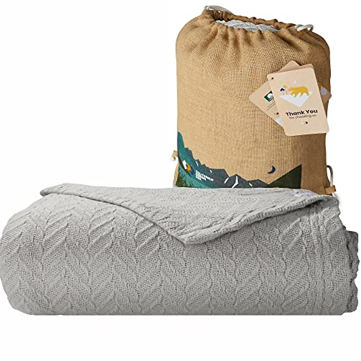 California Design Den 100% Cotton Blanket Queen Size/Full Size, Lightweight & Breathable Bed Blanket for Summers, Herringbone Design, Light Gray Queen Blanket, All-Season Throw (Light Gray)