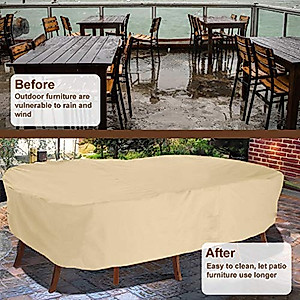 FDW Patio Furniture Covers Outdoor Patio Table Chair Sets Covers Rectangular Outdoor Patio Cover 600 * 300D Polyester Fabric Resistant UV Resistant Waterproof Dust Proof Garden, Khaki 128x82x23Inches