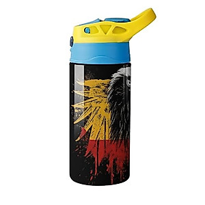 Stainless Steel Water Bottles Germany Flag Eagle Travel Water Cups with Handle And Silicone Straw Drinking Cup with Leak Proof Lid Thermo Travel Mug for Women Men