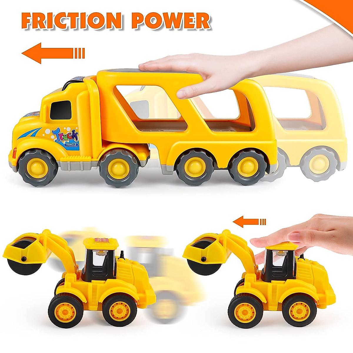 aotipol Construction Toy Trucks for 3-6 Year Old Boys & Girls, 5 in 1 Toy Cars with Light and Sound, Friction Power Play Vehicles, Gift Toys for Kids and Toddlers Ages 3-6