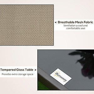 Outsunny 3-Piece Outdoor Gliders Set Bistro Set with Steel Frame, Tempered Glass Top Table for Patio, Garden, Backyard, Lawn, Gray