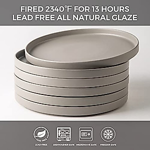 AmorArc Ceramic Dinner Plates Set of 6, 10.0 Inch Matte Stoneware Plates for Kitchen,Modern Flat Dinnerware Dishes Set,Microwave& Dishwasher Safe, Scratch Resistant,Matte Grey