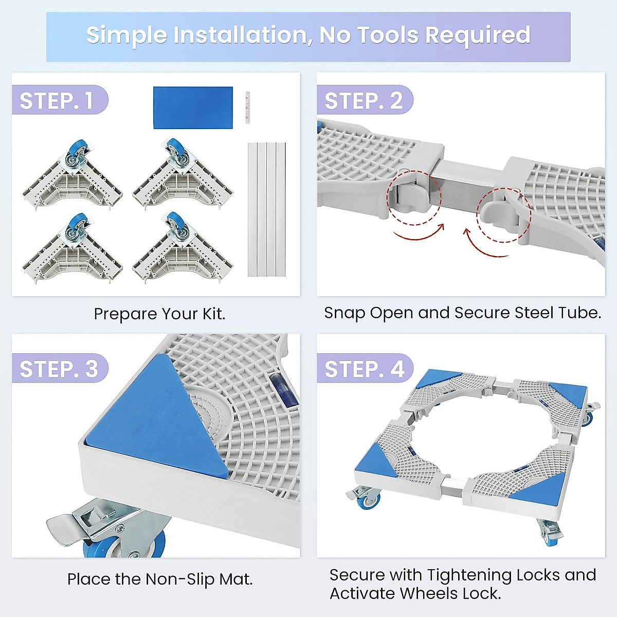 AMGSH Adjustable Mini Fridge Stand | Movable Washing Machine Base Stand Furniture Dolly Roller Base, Small Furniture Mover Mobile Base for Washing Machine, Dryer and Refrigerator (4 Wheels)