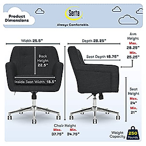 Serta Ashland Ergonomic Home Office Chair with Memory Foam Cushioning Chrome-Finished Stainless Steel Base, 360-Degree Mobility, Charcoal