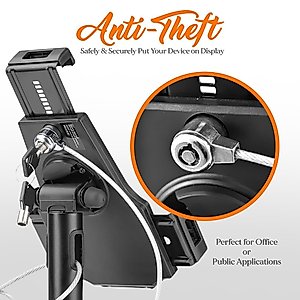 Pyle PSPADLK8 Anti-Theft Tablet Security Stand Kiosk - Table Mount Desktop Tablet Case Holder with Lock, Adjustable Clamp Arm, Internal Cable Routing, for iPad, Kindle, Samsung, Android Tablets