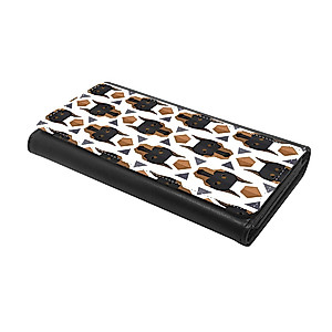 (Low Poly Doberman Pinscher Dog Pattern) women's Patterned Leather Buckle Trifold Wallet Bag Pouch Holster With Credit Card Holder insurance for smartphones