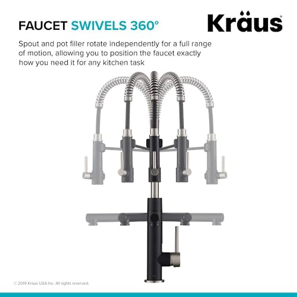 Kraus KPF-1603SFSMB Artec Pro 2-Function Commercial Style Pre-Rinse Kitchen Faucet with Pull-Down Spring Spout and Pot Filler, 24.75 inch, Spot Free Finish Stainless Steel/Matte Black