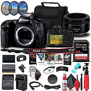 Canon EOS 5DS R DSLR Camera (Body Only) (0582C002) + Canon EF 50mm Lens + 64GB Memory Card + Filter Kit + LPE6 Battery + External Charger + Card Reader + Corel Photo Software + Case + More (Renewed)