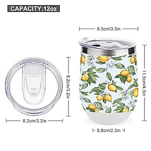 WYUSPGK 304 Stainless Steel Insulated Cup, Lemon Pattern Print Smooth Rim, Durable & Reusable - Perfect for Office, Home, And Travel