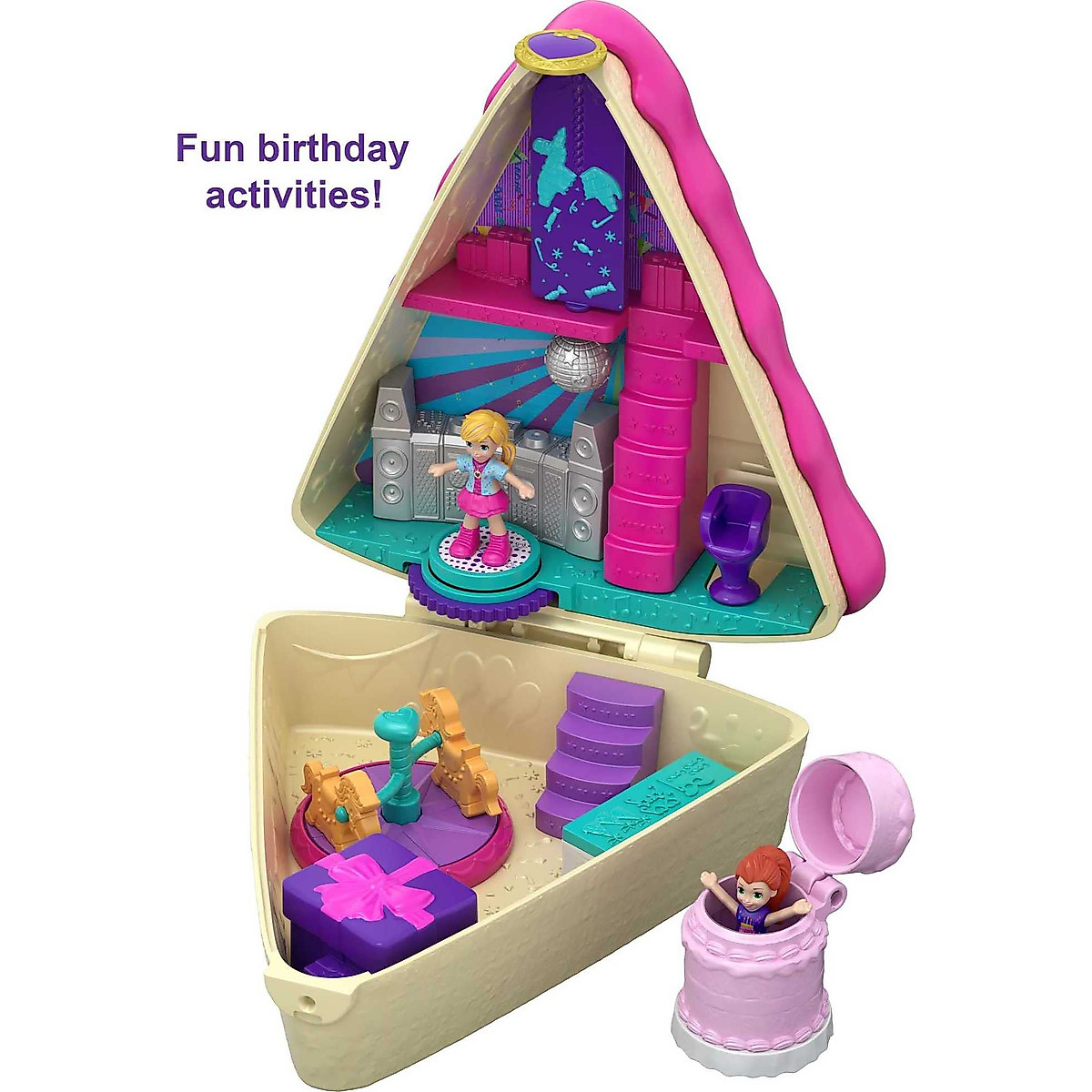 Polly Pocket Playset, Travel Toy with 2 Micro Dolls & 3 Accessories, Pocket World Birthday Cake Bash Compact