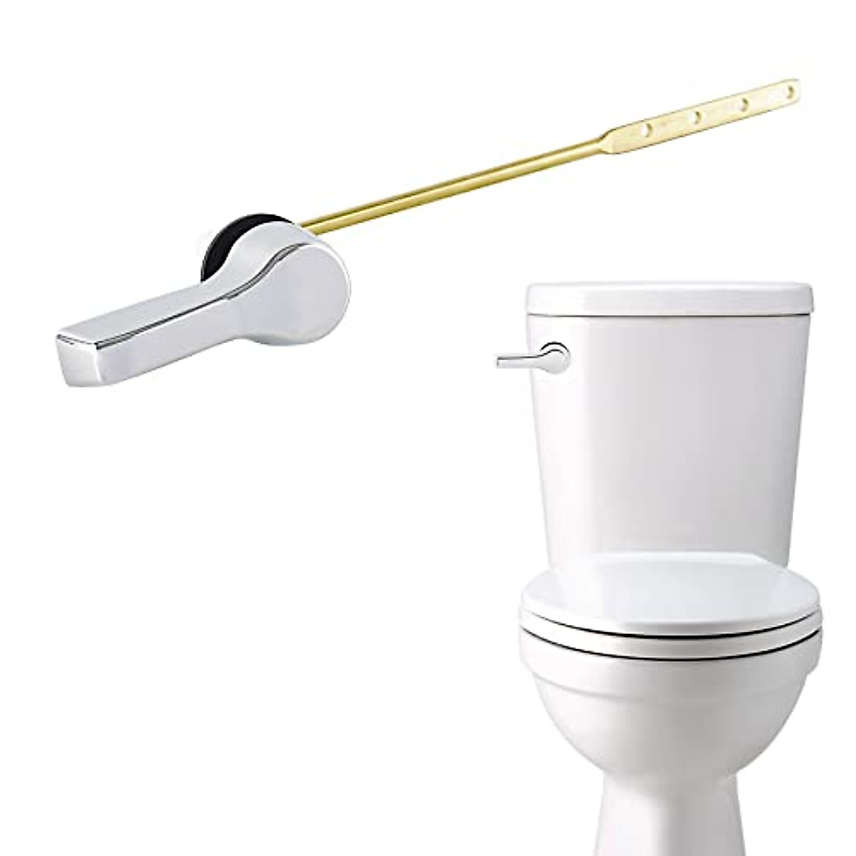 iFealClear Universal Brass Toilet Tank Flush Lever in Chrome & 2 Inch Toilet Flapper with Float Compatible with American Standard 7381129-200.0070A, High Performance Flapper, Easy to Install, Black