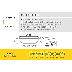 Woll 1520DPI Diamond Lite Saucepan for Induction with Removable Handle, Diameter 20 cm, Depth 5 cm