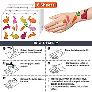 8 Sheets (96PCS) Bunny Tattoo Stickers Themed Birthday Party Supplies Decorations Favors Decor For Kids Girls Boys Gifts Classroom School Prizes Rewards