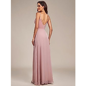 Ever-Pretty Women's V Neck Bridesmaid Dresses, Spaghetti Strap Maxi Dress Party Dress, Formal Dresses, Long Dress Dusty Rose US14