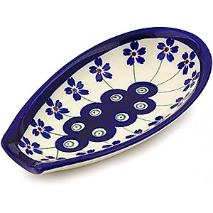 Polish Pottery Spoon Rest From Zaklady Ceramiczne Boleslawiec #1015-166a Floral Peacock Traditional Pattern