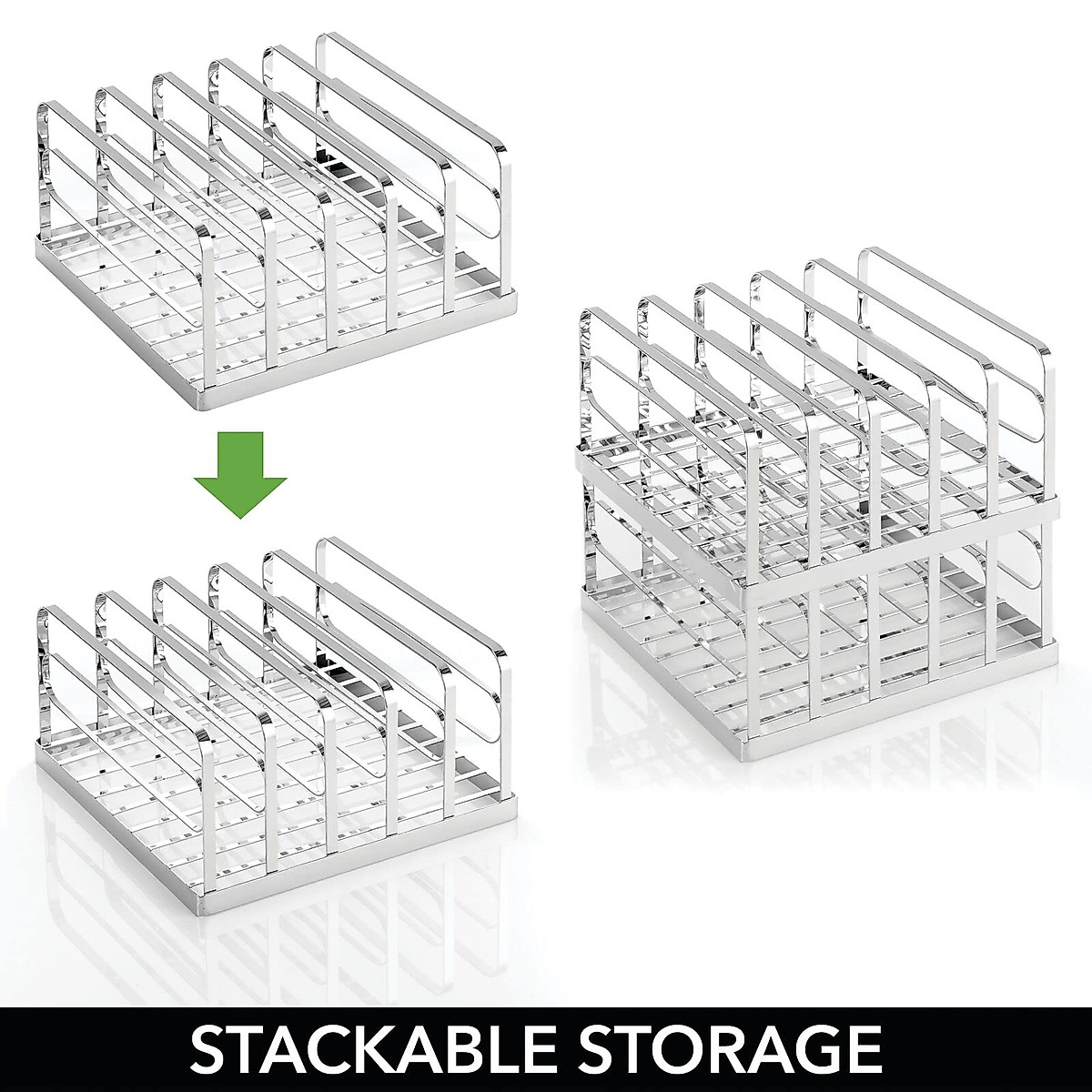 mDesign Metal Divided Stackable Purse Organizer for Closets, Bedrooms, Dressers, Shelves - Closet Shelf Storage Solution for Purses, Clutches, Wallets, Accessories - 5 Sections - Chrome
