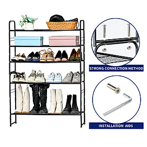 SUFAUY Shoes Rack Shelf for Closet Metal Stackable Shoe Storage Organizer, Wire Grid, 3-Tier, Black