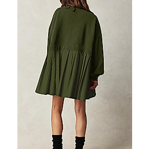 Ugerlov Womens Oversized Sweatshirt Dress Long Sleeve Crewneck Pullover Tops Relaxed Fit Sweatshirts Flowy Mini Short Dress, Army Green M