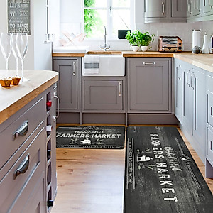 Falflor Farmhouse Kitchen Rug and Mats 2 PCS Cushioned Anti Fatigue Floor Mats Set Non Slip Heavy Duty Comfort Standing Mats for Kitchen Sink Office Standing Desk(Black)
