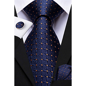 Dubulle Checks Blue Neckties Orange Dots Silk Mens Ties Woven Extra Long 63" Wedding